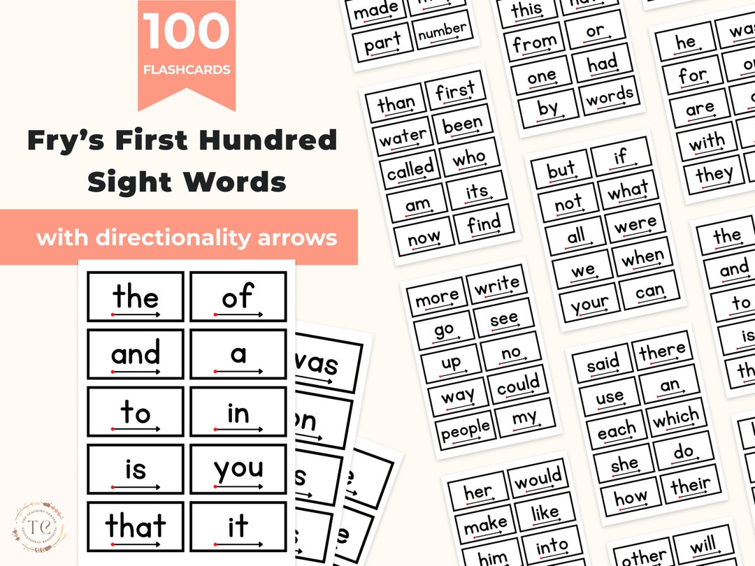Fry's First 100 Sight Words Flashcards With Arrows (digital Download ...