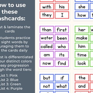 Fry's First 100 Sight Words Flashcards, Color Coded (printable) - Etsy