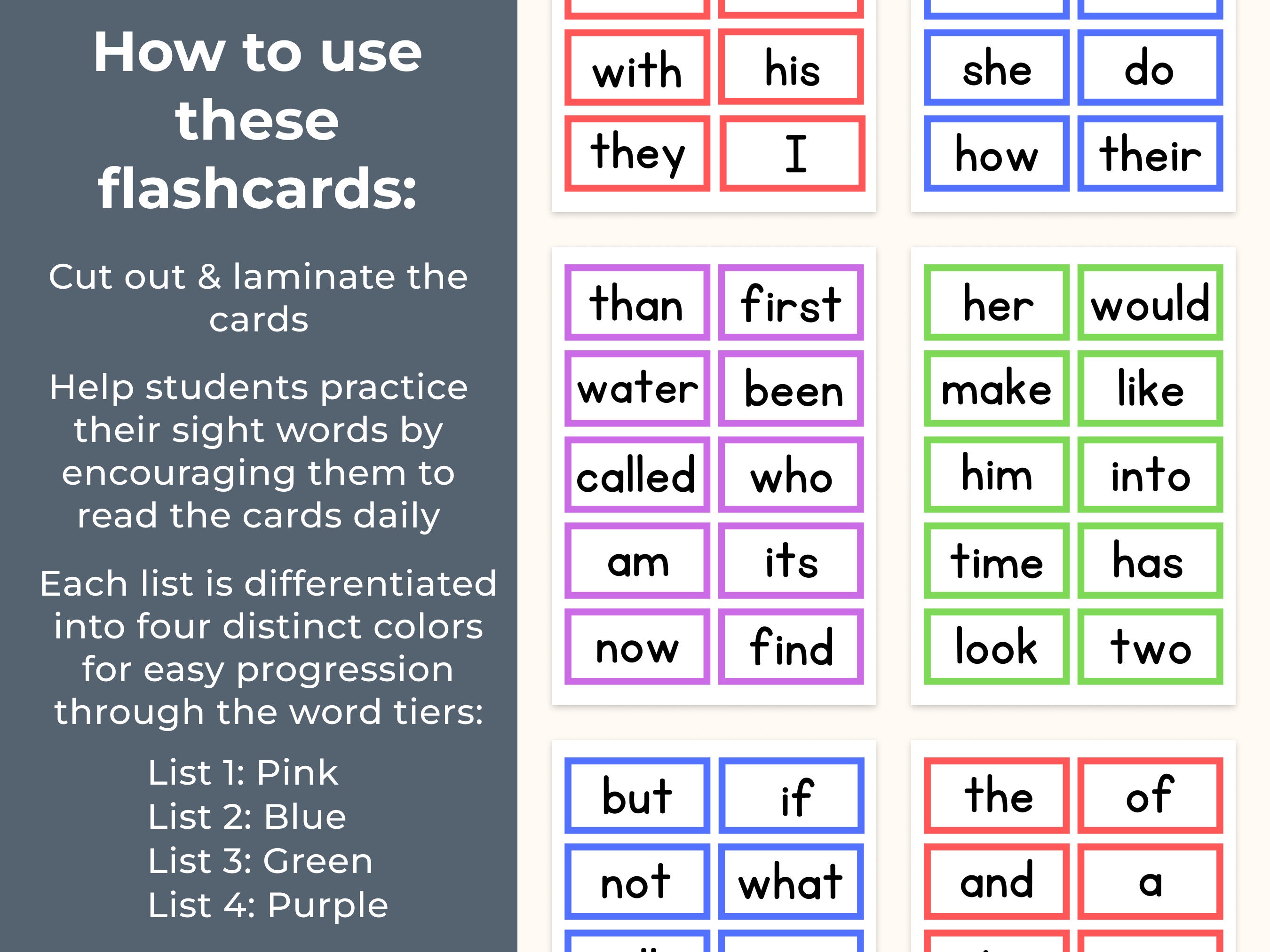 Fry's First Hundred Sight Words! Color Coded Flashcards! Sight Words ...