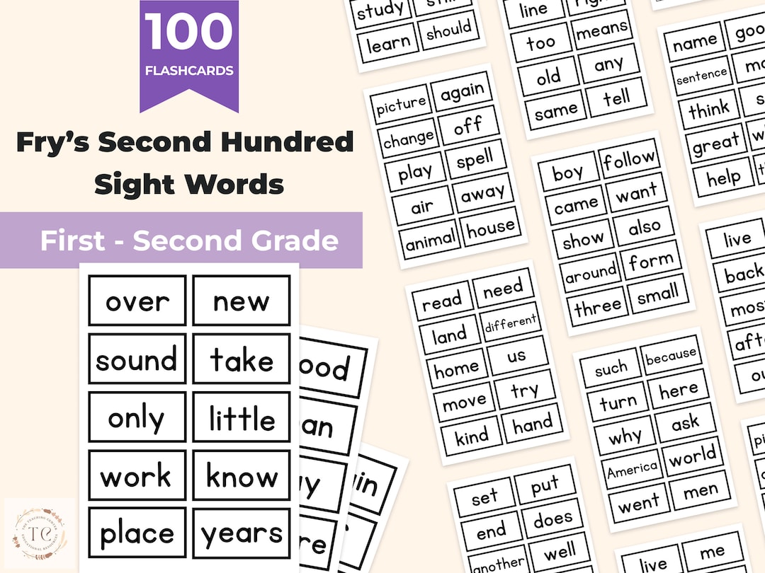 Fry's Second 100 Sight Words. Printable. Flashcards. Elementary School ...