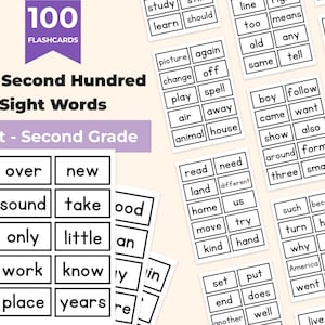 Fry's Second 100 Sight Words Flashcards, Grades 1-2 (printable) - Etsy