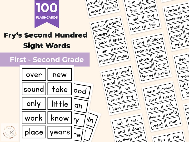 Fry's Second 100 Sight Words Flashcards, Grades 1-2 (printable) - Etsy