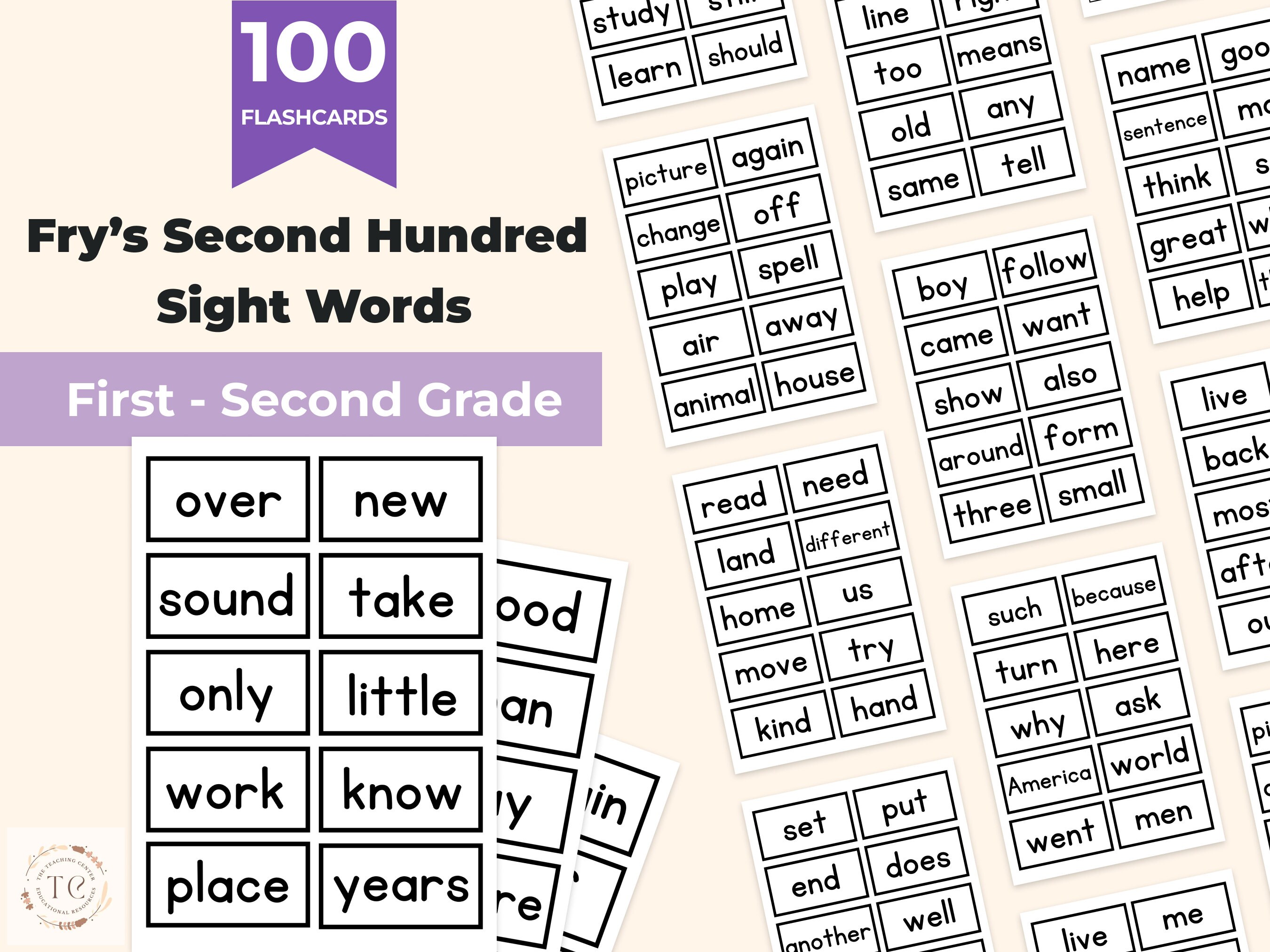 Fry's Second 100 Sight Words. Printable. Flashcards. Elementary School ...