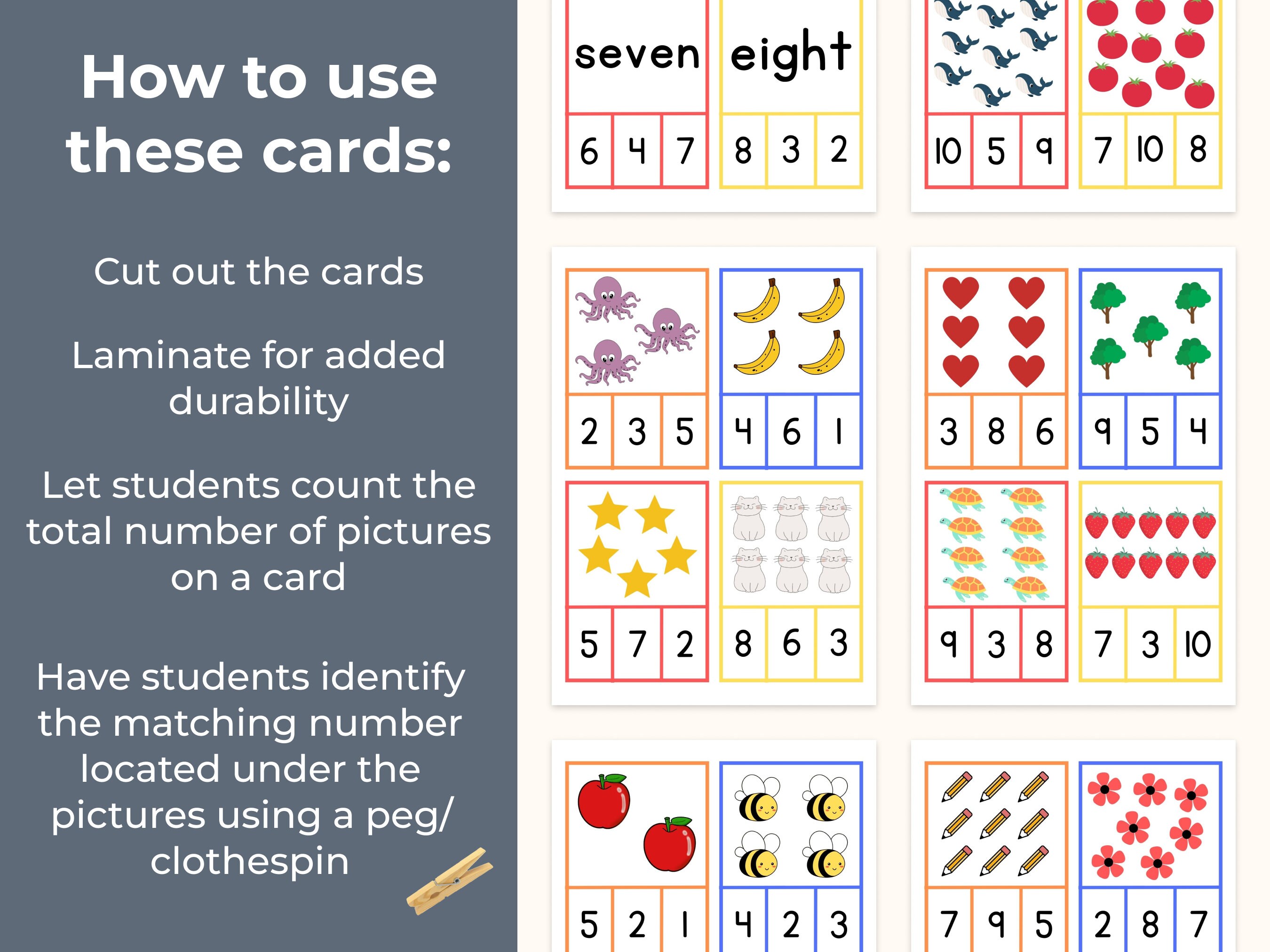 Counting Clip Cards! Numbers! Clip Cards! Number Cards! Mathematics ...