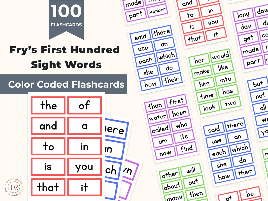 Fry's First Hundred Sight Words! Color Coded Flashcards! Sight Words ...