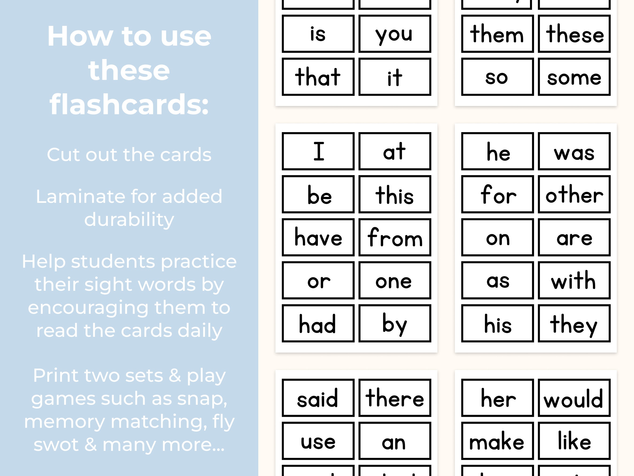 Fry's First 100 Sight Words Flashcards, Printable (PDF) - Etsy