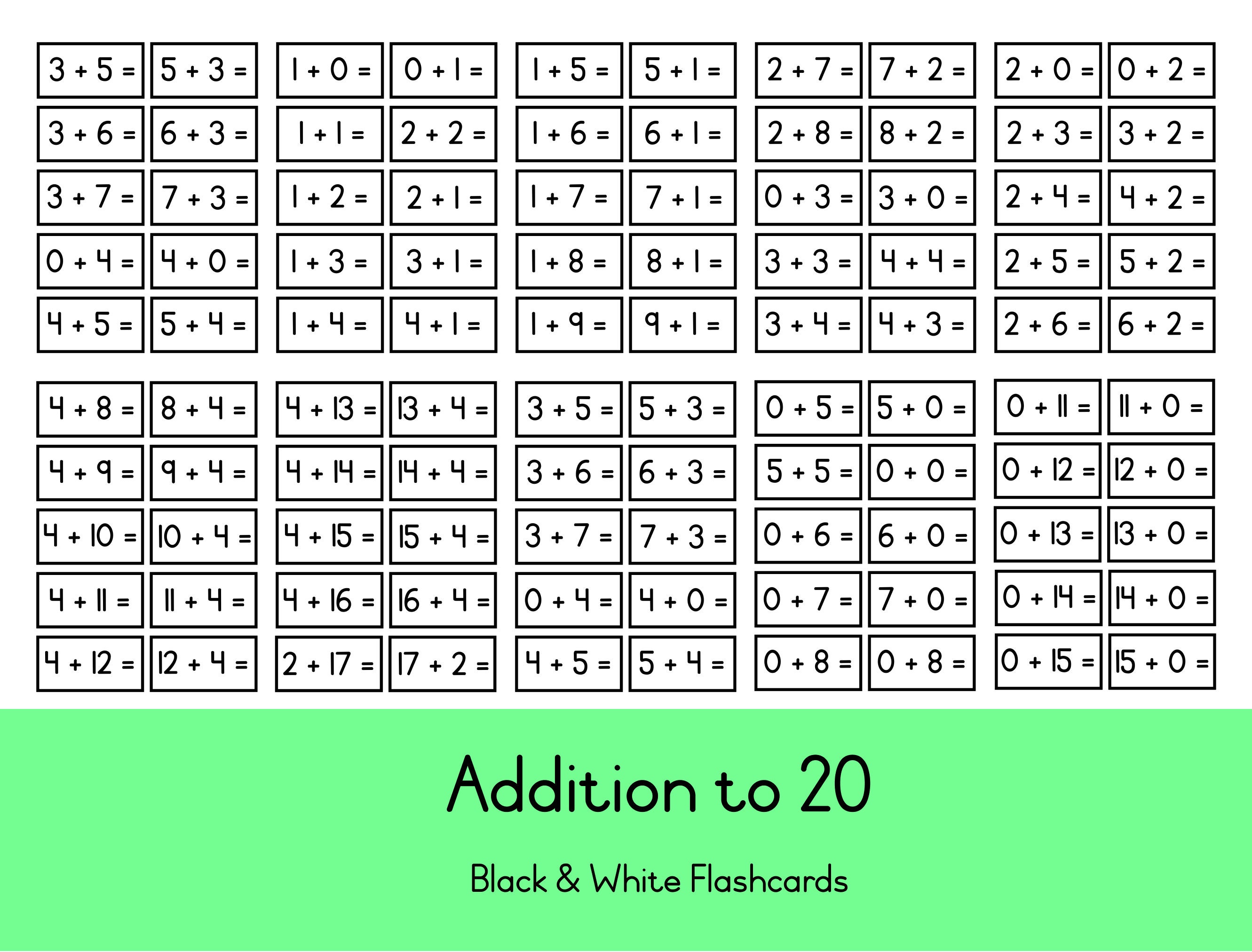 Addition Facts Flashcards: Elementary Math to 20 (PDF) - Etsy
