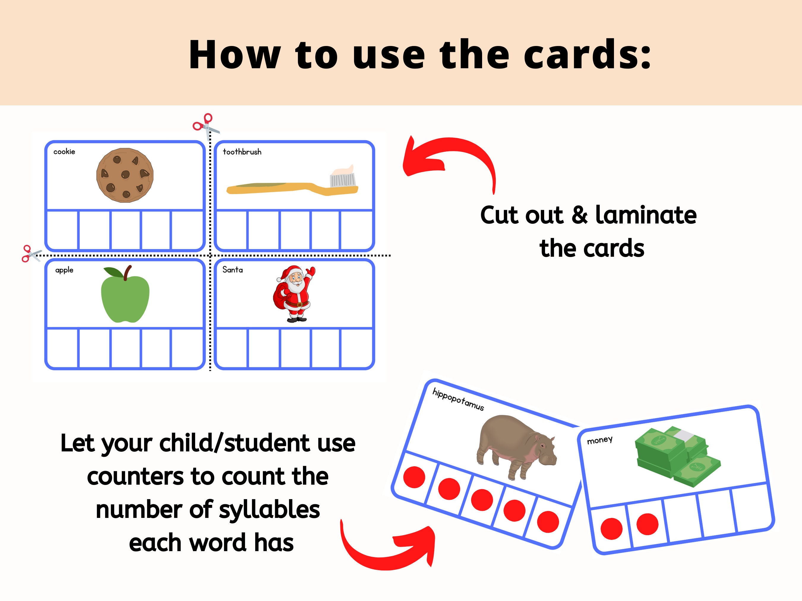 Sílabas. Paquete de sílabas. Tarjetas de clip de sílaba. Clasificación ...
