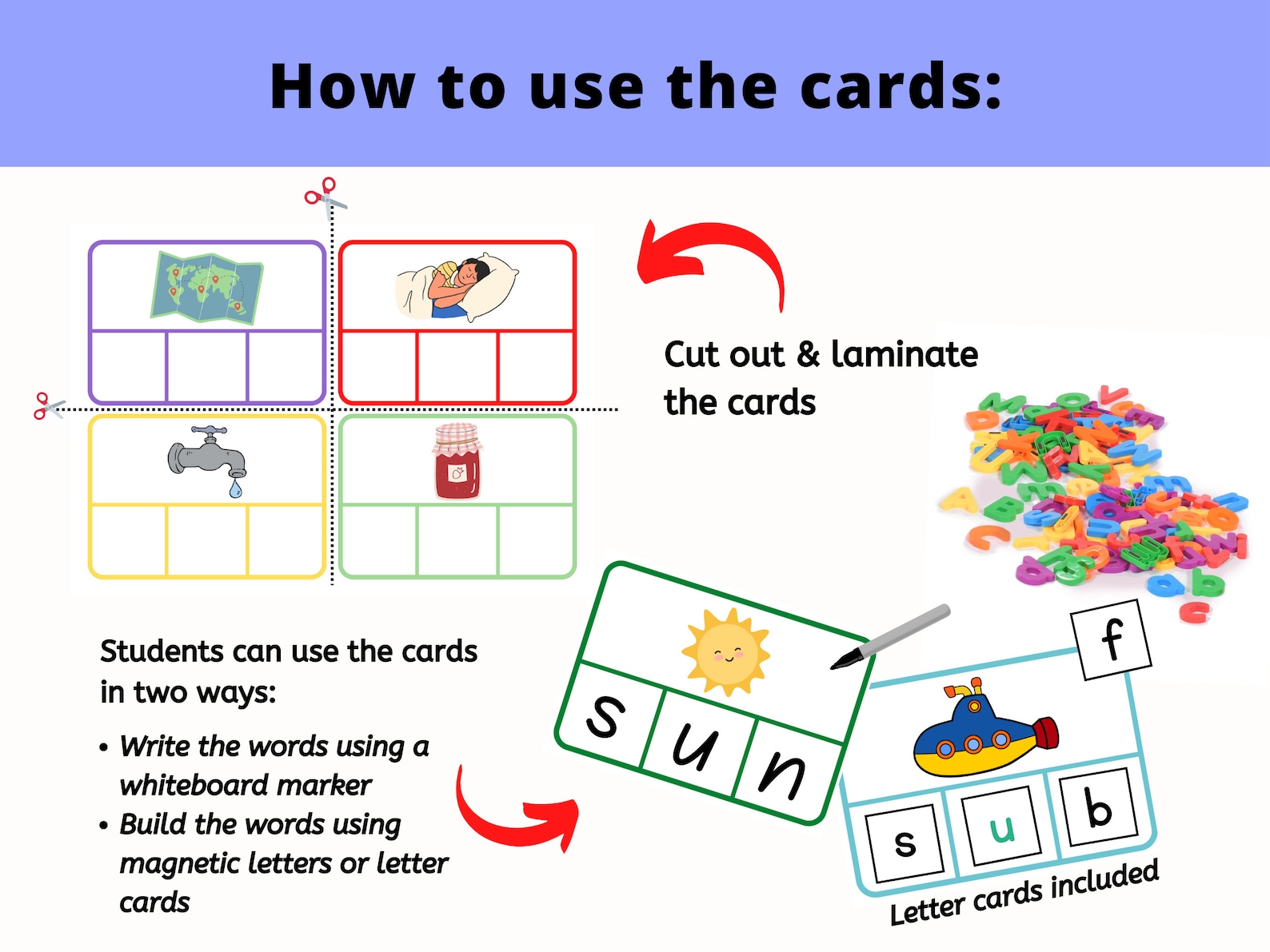CVC Word Building Cards! Writing Cards! CVC Words! Phonics! Short Vowel ...