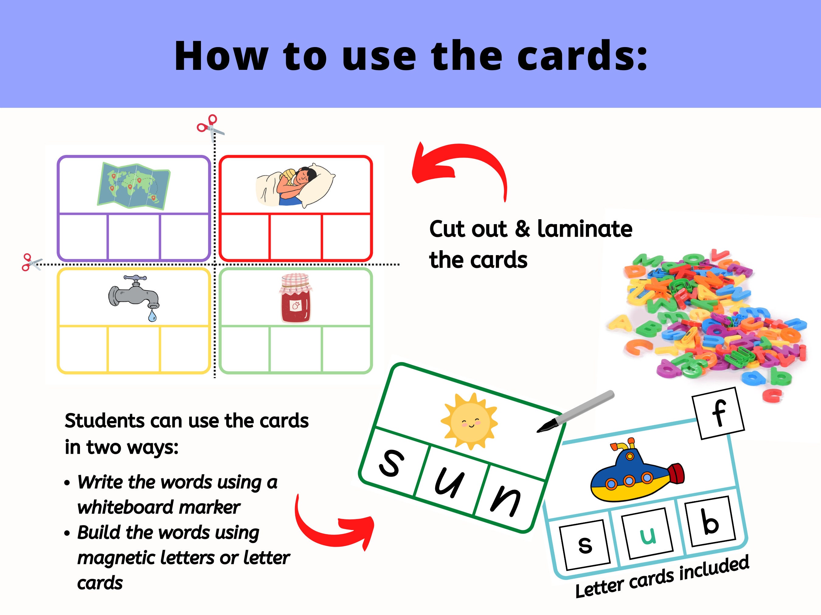 CVC Word Building Cards Writing Cards CVC Words (Download Now) - Etsy