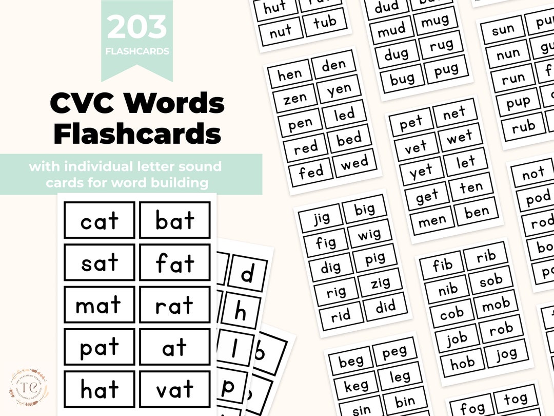 CVC Words Flashcards Consonant Vowel Consonant Reading Blend CVC Words ...