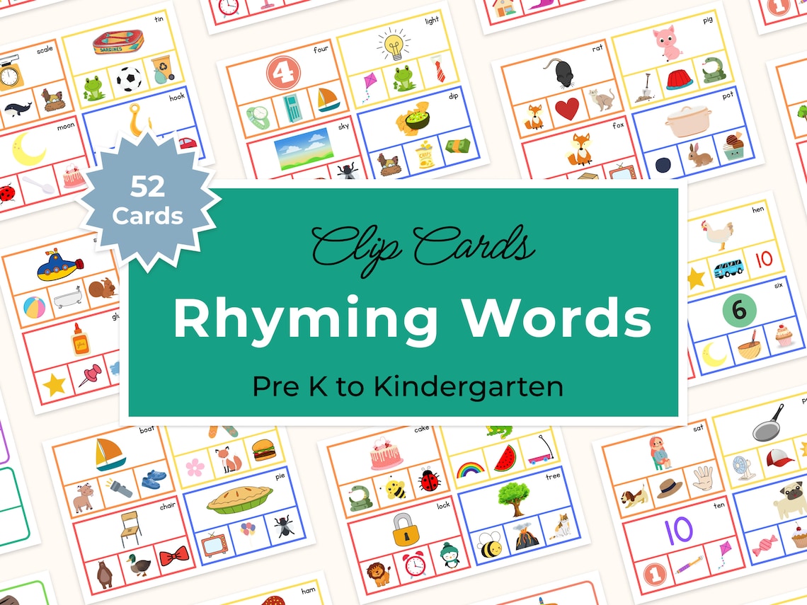 Rhyming Words! Clip Cards! Rhyme! Rhyming Activity! Pre- Kindergarten ...
