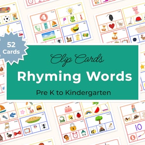 Rhyming Words! Clip Cards! Rhyme! Rhyming Activity! Pre- Kindergarten ...