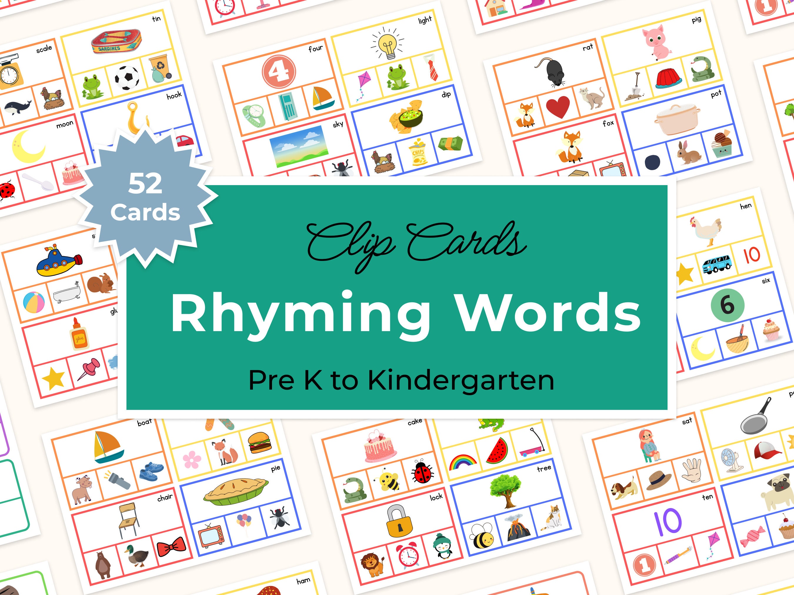 Rhyming Words! Clip Cards! Rhyme! Rhyming Activity! Pre- Kindergarten ...