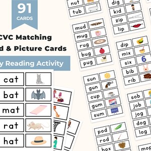 CVC Words! Picture Cards! Word Families! Matching Flashcards! CVC Games ...