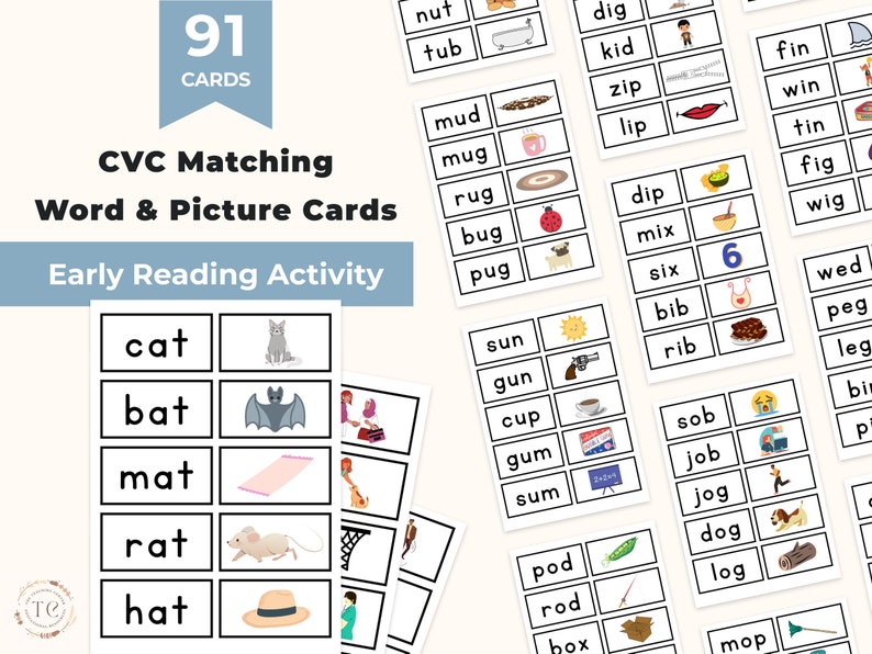 CVC Words! Picture Cards! Word Families! Matching Flashcards! CVC Games ...