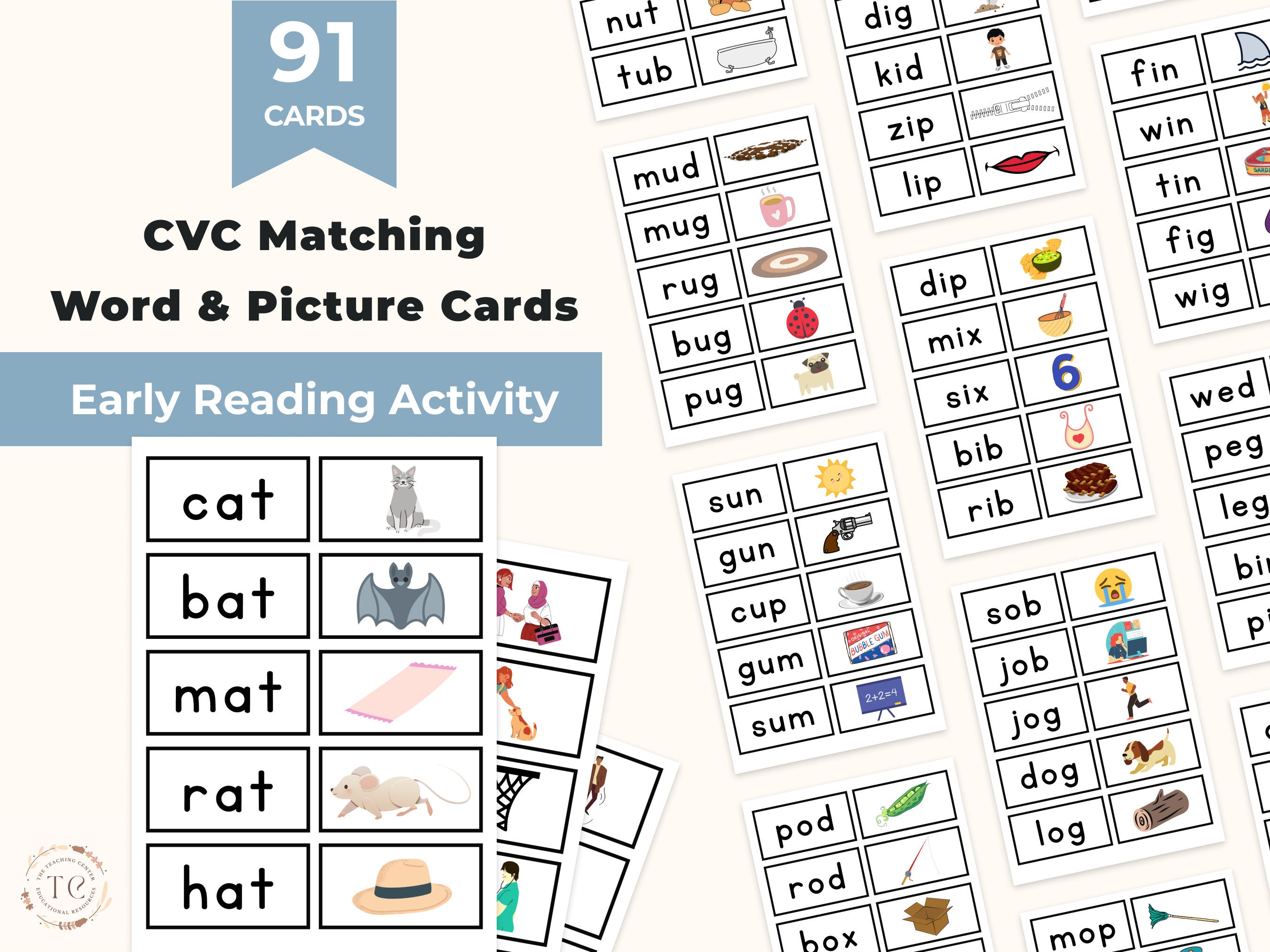 CVC Words Picture Cards Word Families Matching Flashcards CVC Games ...
