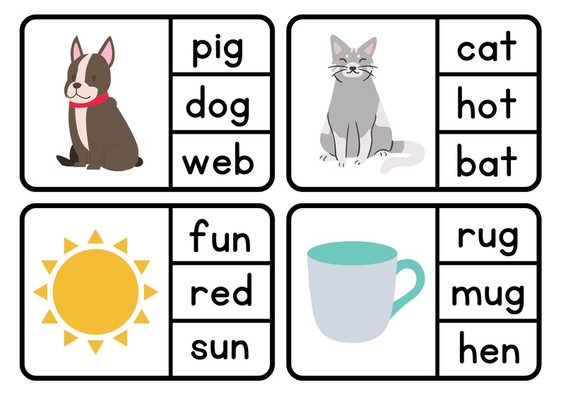 CVC Matching Clip Cards Pictures & Words CVC Early Reading Phonics ...