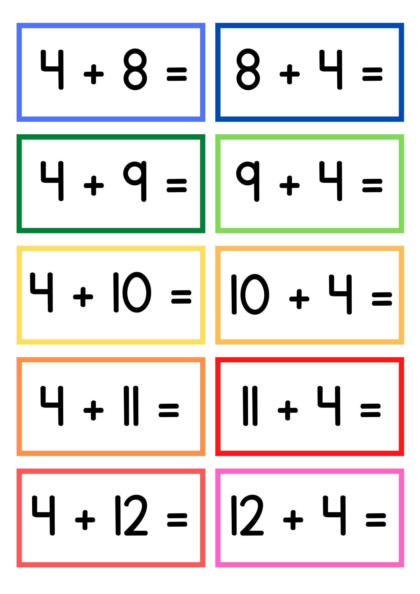 Mathematics! Math! Addition! Addition Facts! Flashcards! Math Activity ...