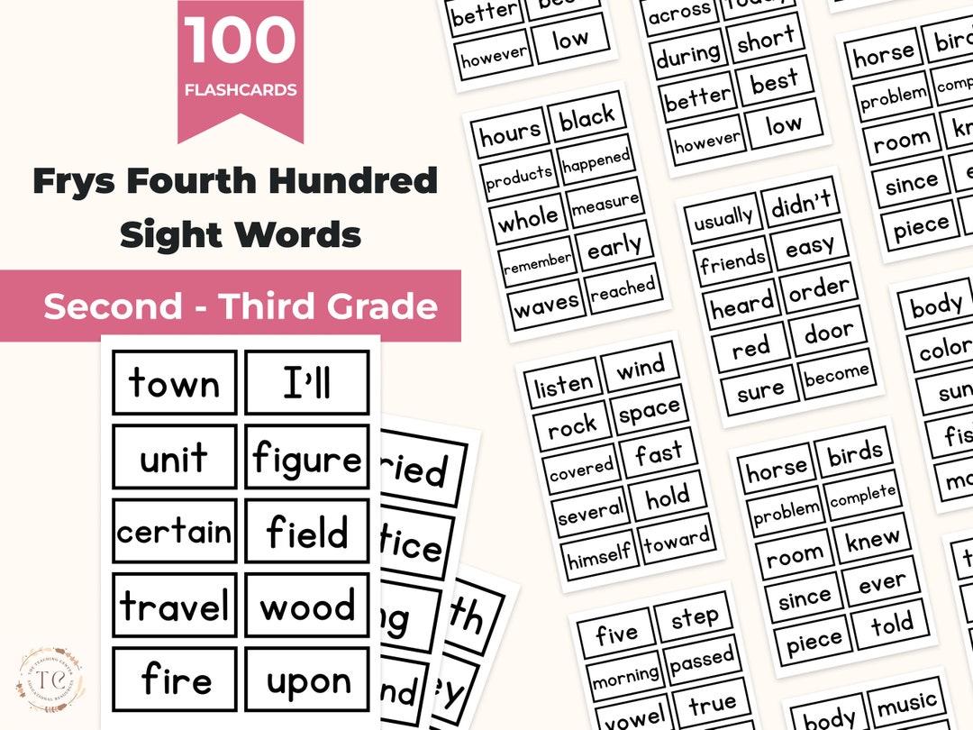 Fry's Fourth 100 Sight Words Flashcards, 2nd-3rd Grade (printable) - Etsy