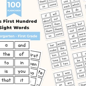 Fry's First 100 Sight Words Flashcards, Printable (PDF) - Etsy