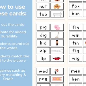 CVC Words! Picture Cards! Word Families! Matching Flashcards! CVC Games ...