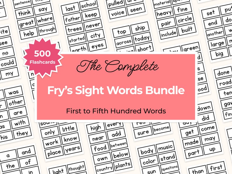 Fry's Sight Words! First to Fifth Hundred! Bundle! Flashcards ...