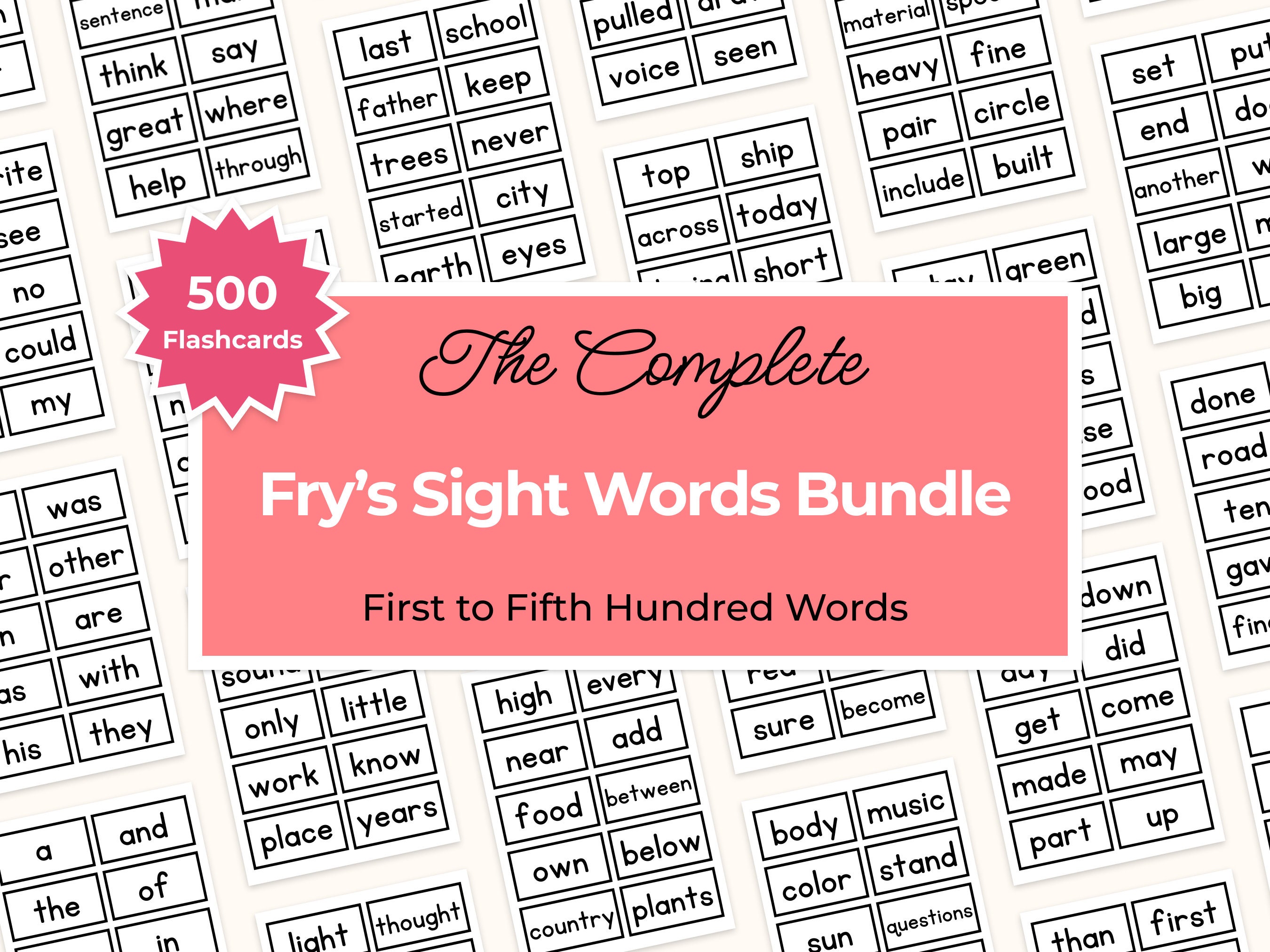 Fry's Sight Words! First to Fifth Hundred! Bundle! Flashcards ...