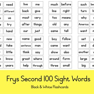 Fry's Second 100 Sight Words. Printable. Flashcards. - Etsy