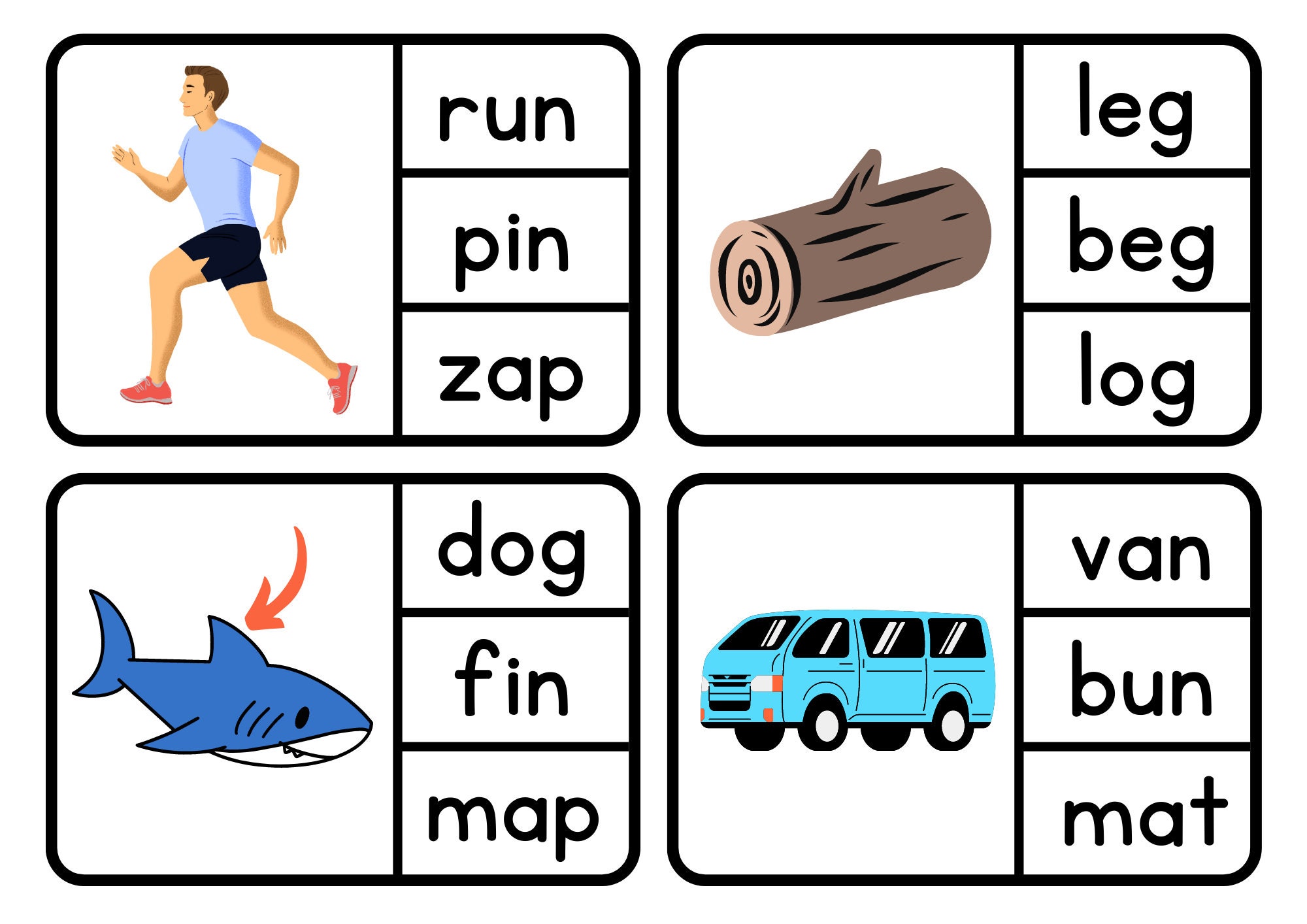 CVC Matching Clip Cards Pictures & Words CVC Early Reading Phonics ...