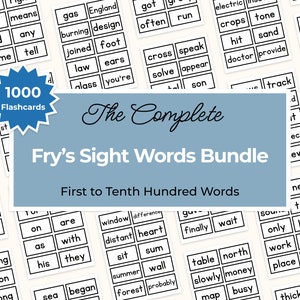 Fry's Sight Words Flashcards Bundle, First to Tenth Hundred (printable ...