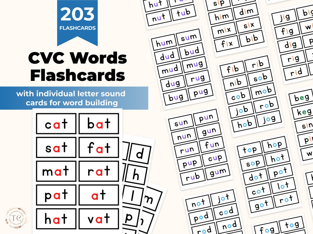 CVC Words Flashcards | Phonics, Reading, Early Reader (printable) - Etsy
