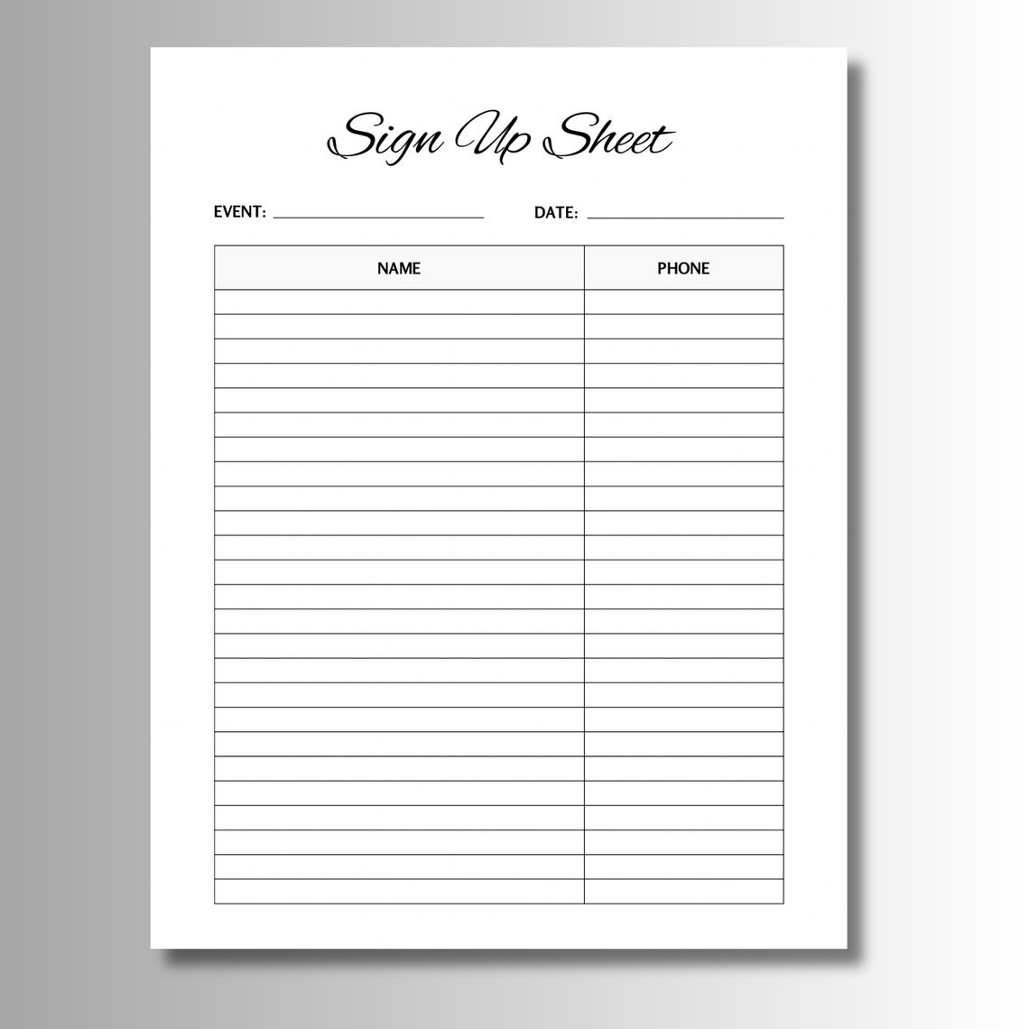 Printable General Sign-up Sheet | Sign-up Tracker | Letter PDF ...
