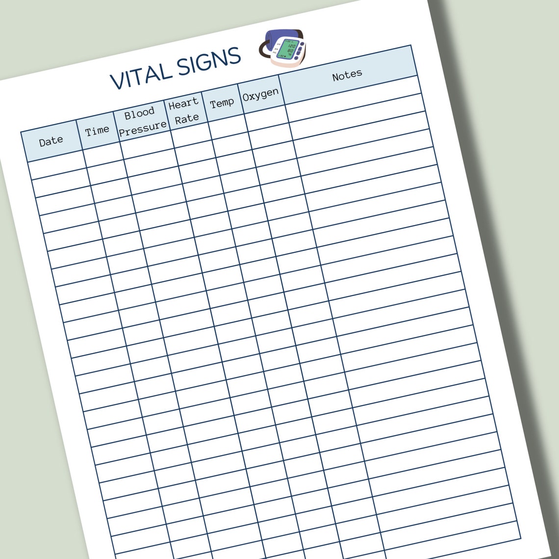 Printable Vital Sign Log | Vital Sign Tracker | BP Tracker | Heart Rate ...