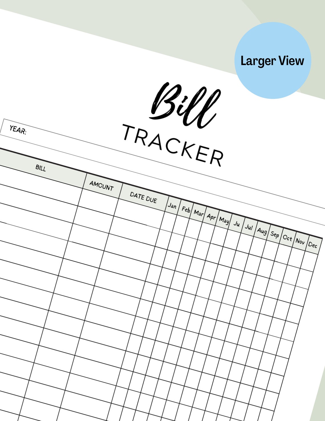 Printable Bill Tracker, Digital Download, Monthly Bills Log, Bill ...