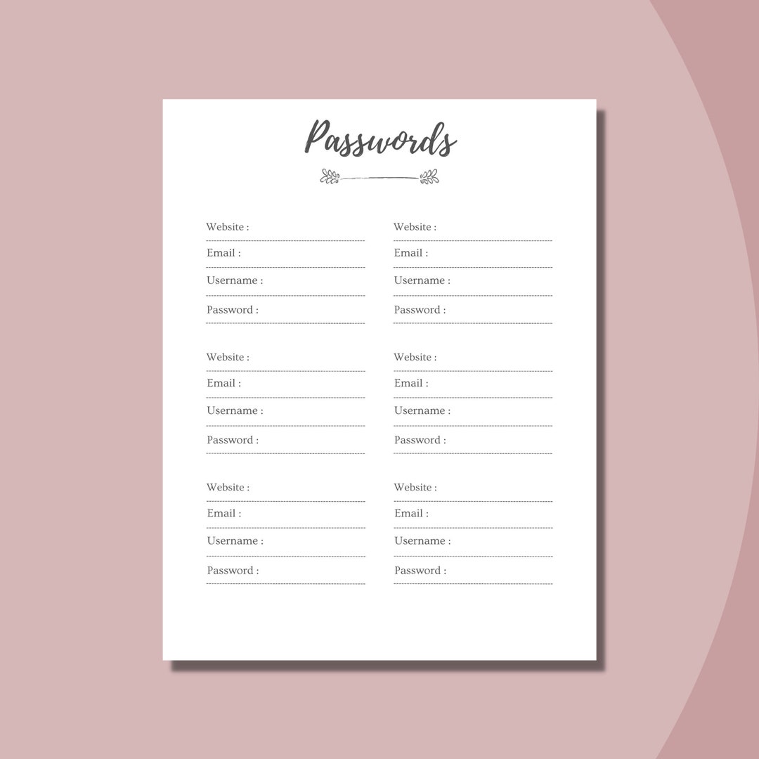 Simple Printable Password Tracker, Digital Download,password Log ...