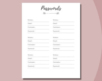 Printable Password Tracker, Digital Download,password Log, Password ...