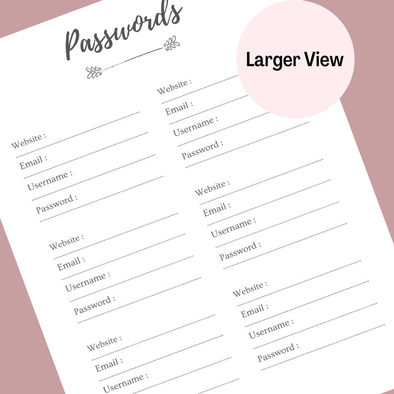 Simple Printable Password Tracker, Digital Download,password Log ...