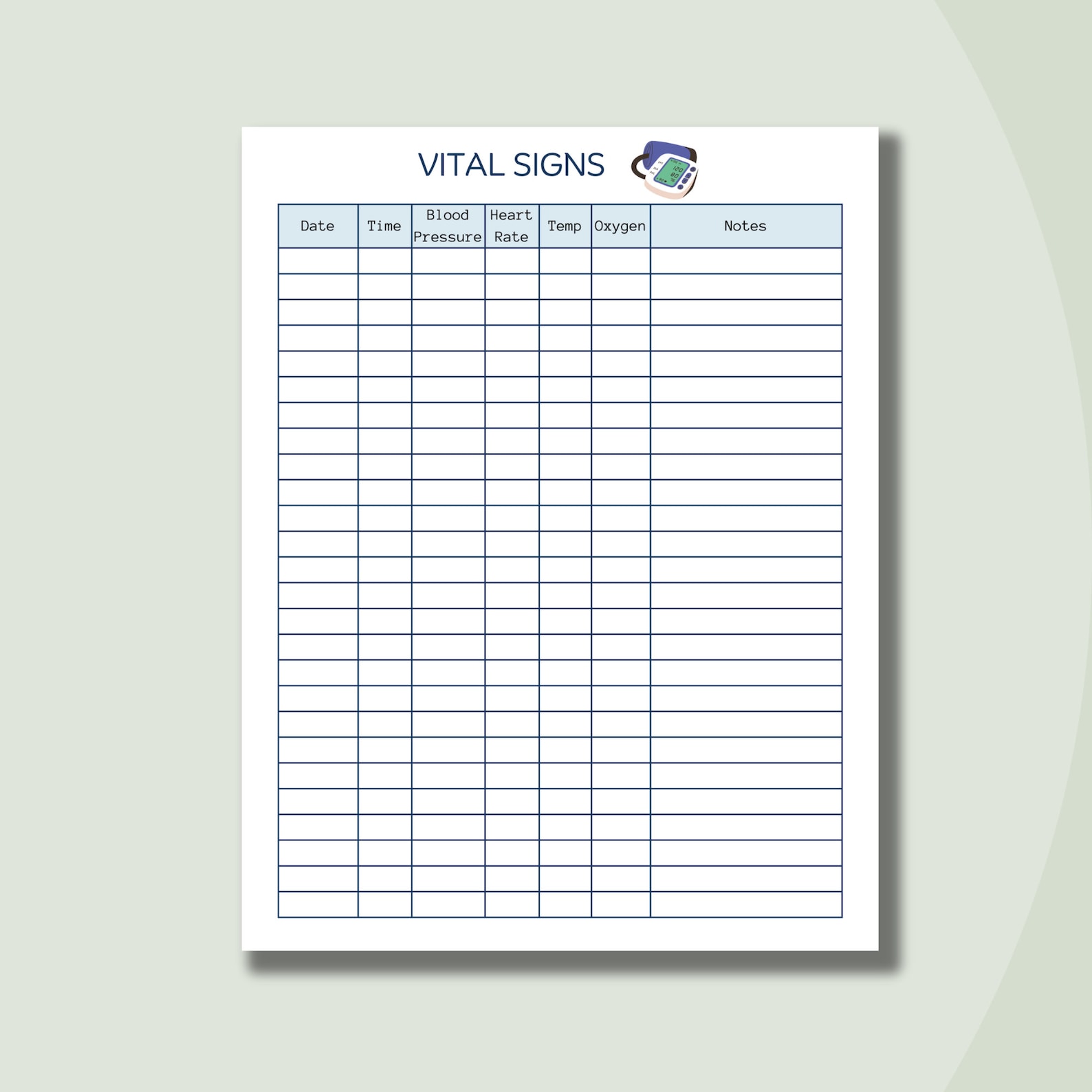 Printable Vital Sign Log | Vital Sign Tracker | BP Tracker | Heart Rate ...