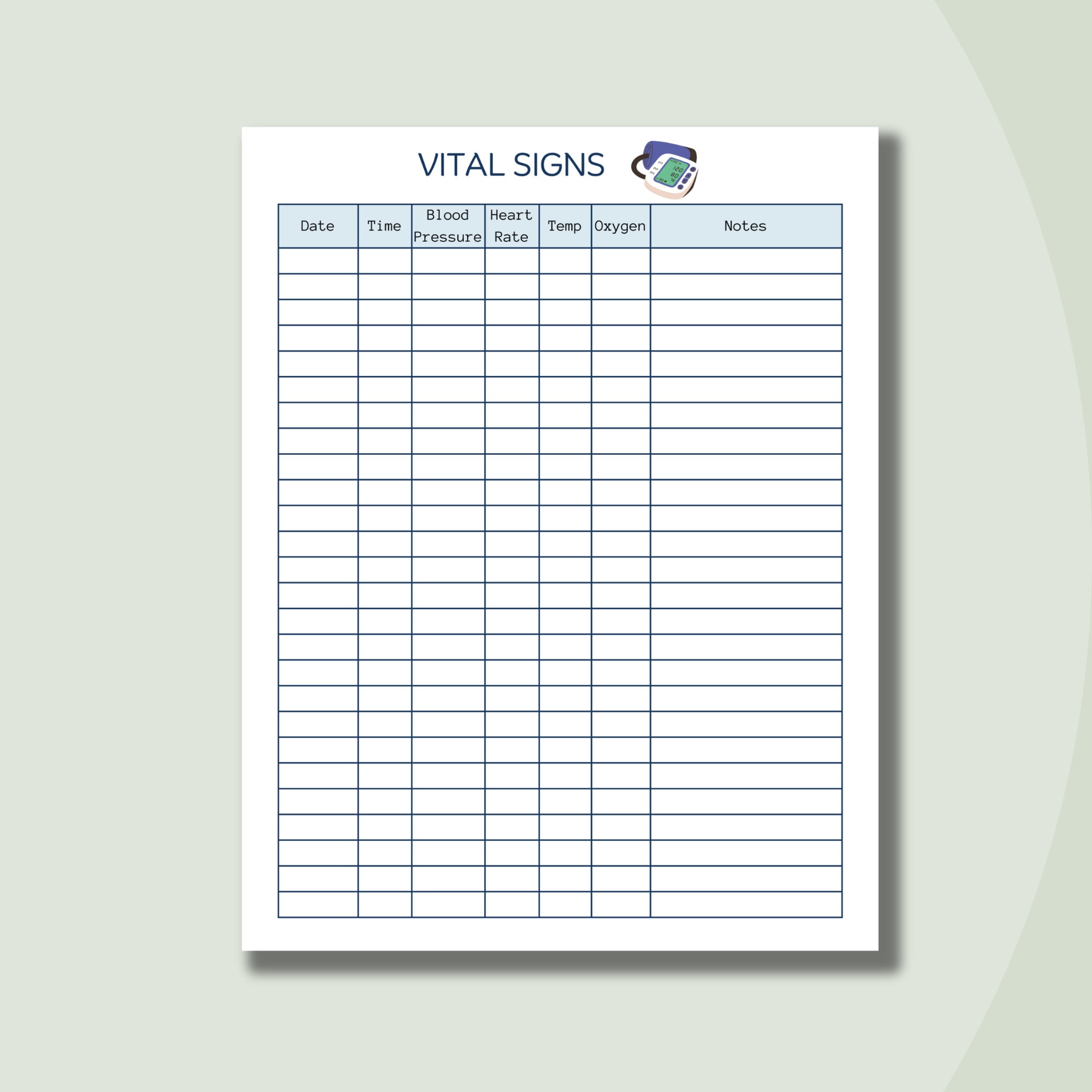 Printable Vital Sign Log | Vital Sign Tracker | BP Tracker | Heart Rate ...