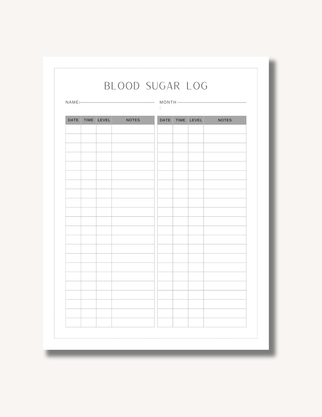 Printable Blood Sugar Log | High/low Blood Sugar Tracker | Diabetic ...