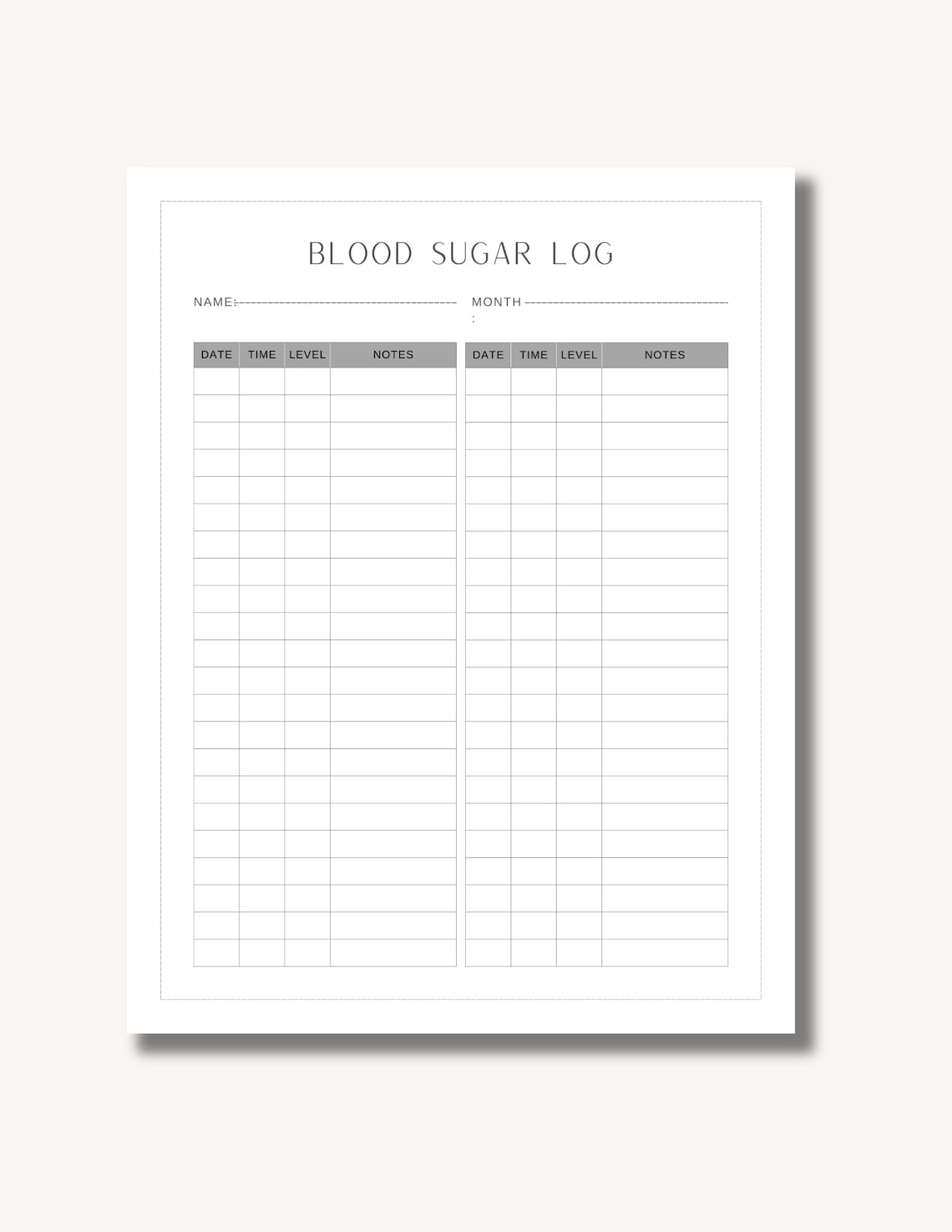 Printable Blood Sugar Log | Daily & Monthly Tracker (letter PDF) - Etsy