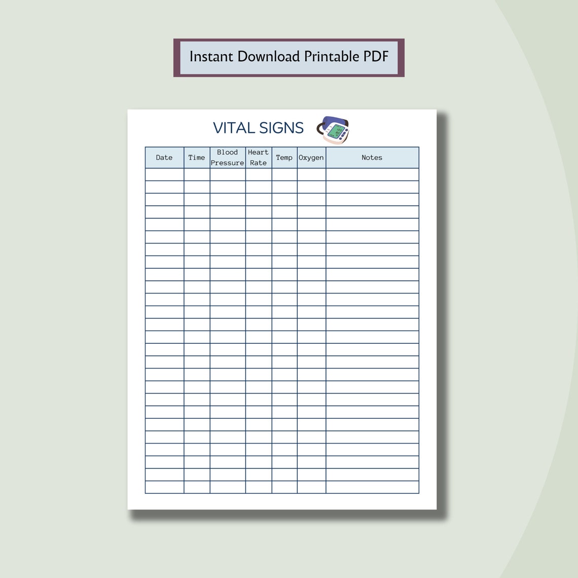 Printable Vital Sign Log | Vital Sign Tracker | BP Tracker | Heart Rate ...