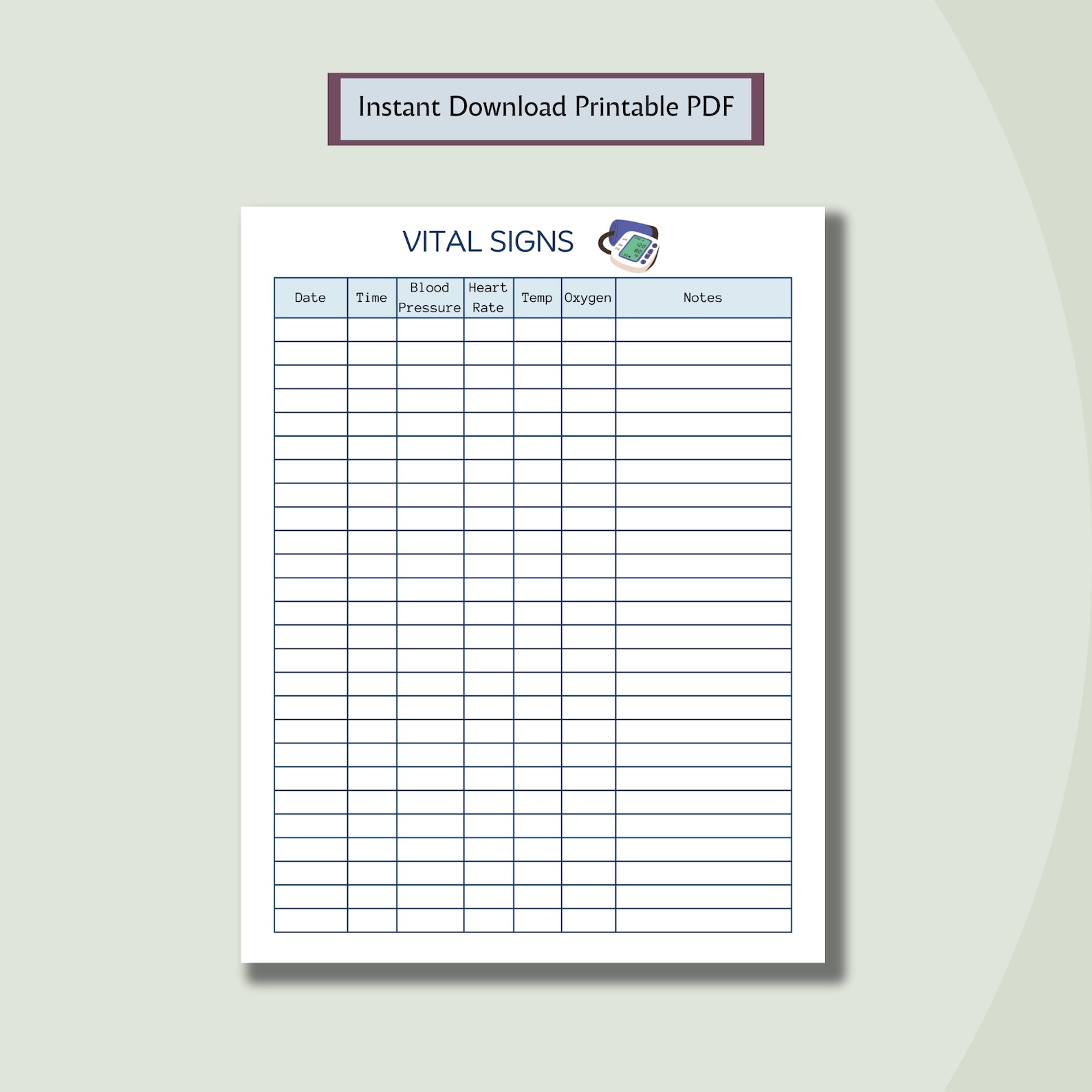Printable Vital Sign Log | Vital Sign Tracker | BP Tracker | Heart Rate ...