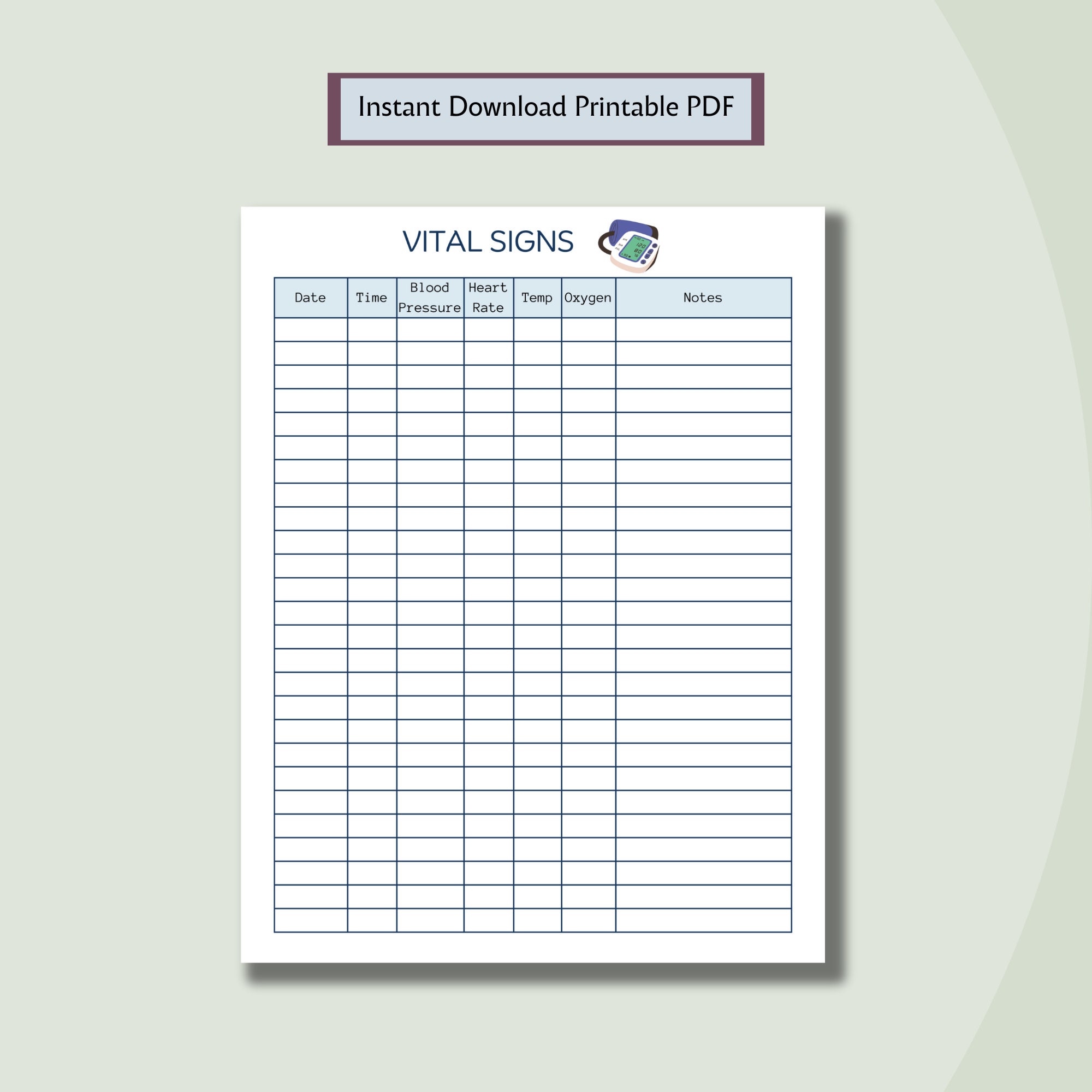Printable Vital Sign Log | Vital Sign Tracker | BP Tracker | Heart Rate ...
