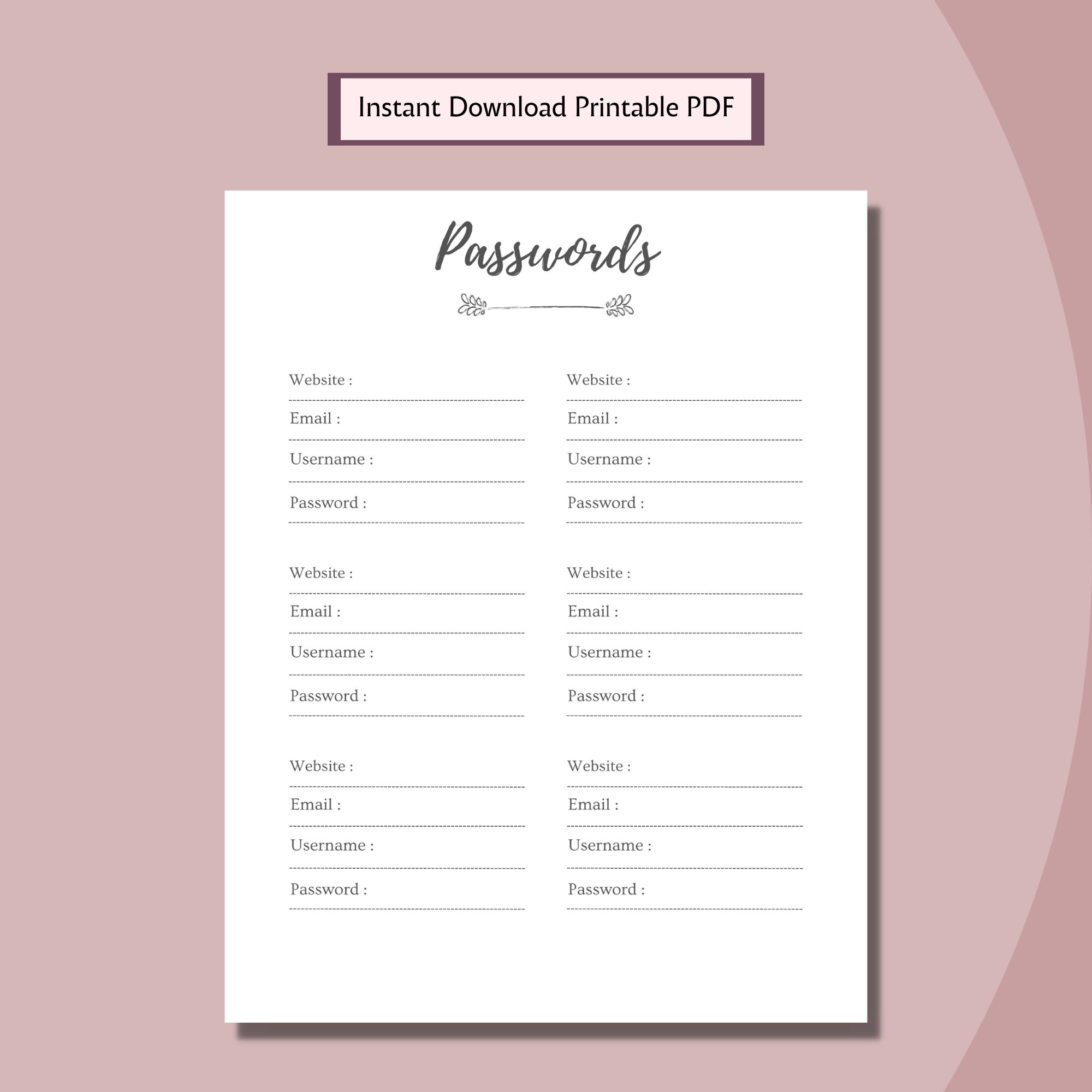 Simple Printable Password Tracker, Digital Download,password Log ...