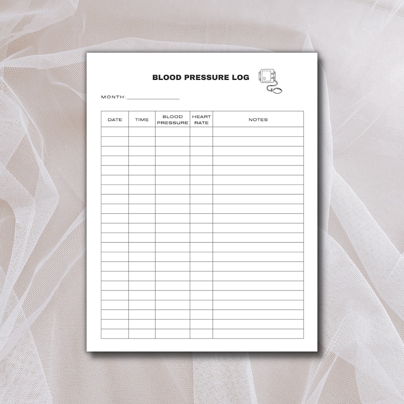 Printable Blood Pressure Log | High Blood Pressure Tracker | BP Tracker ...