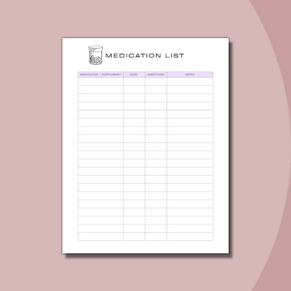 Medication List - Etsy