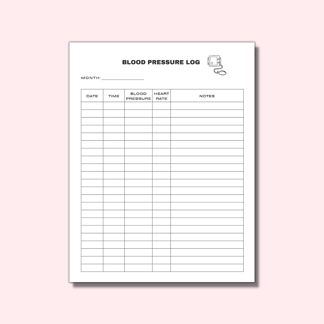 Printable Blood Pressure Log | High Blood Pressure Tracker | BP Tracker ...