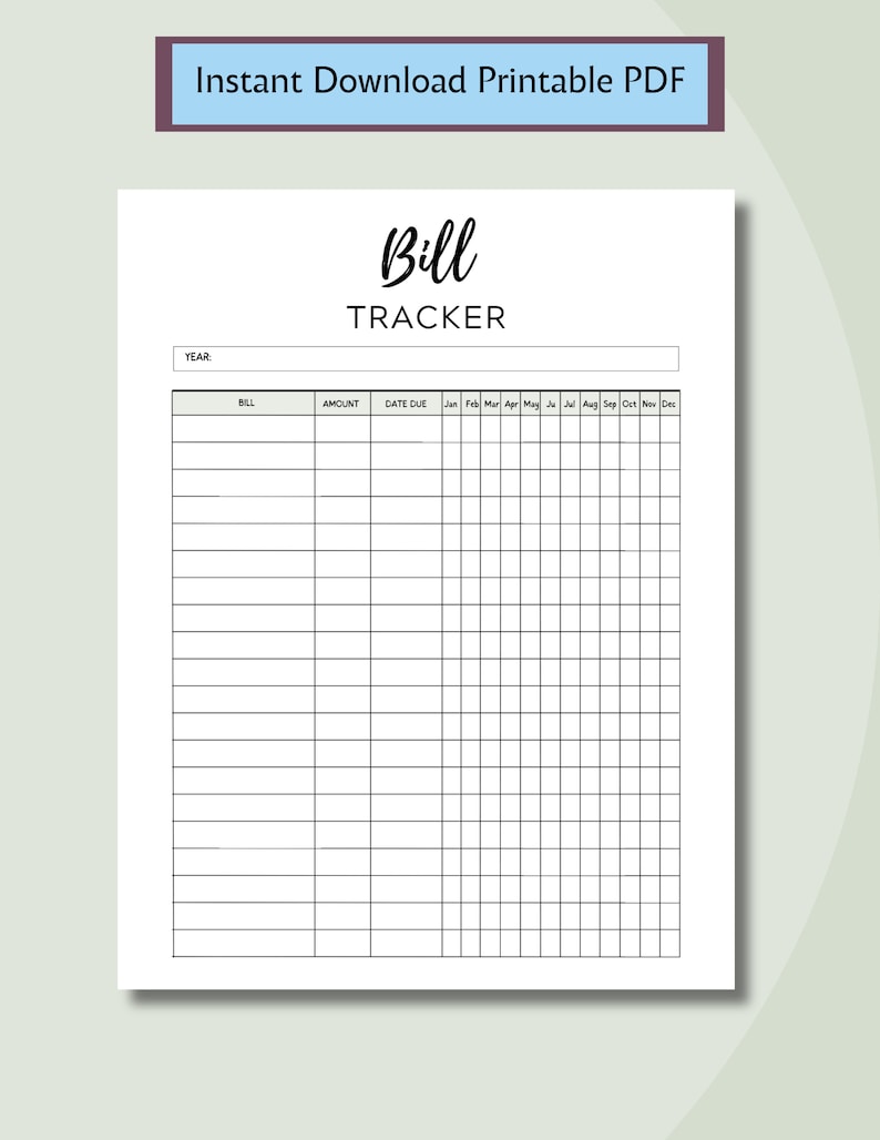 Printable Bill Tracker, Digital Download, Monthly Bills Log, Bill ...